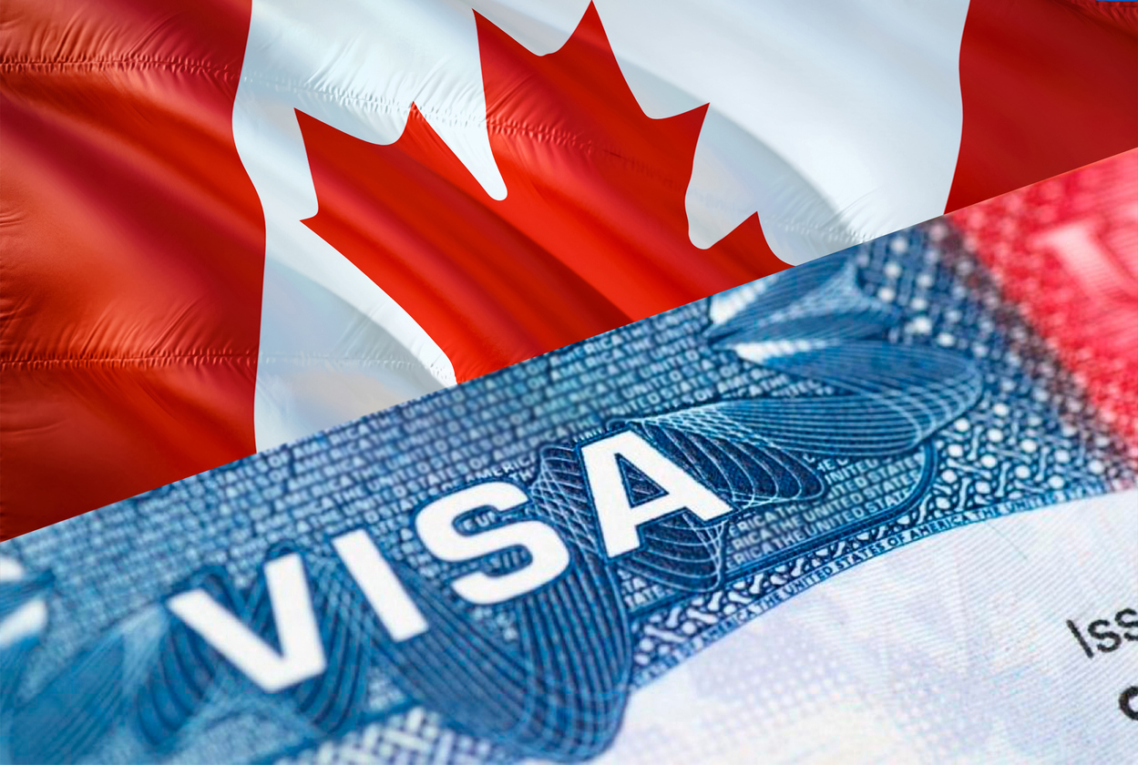 Canada Visa Document, with Canada flag in background, 3D rendering ...